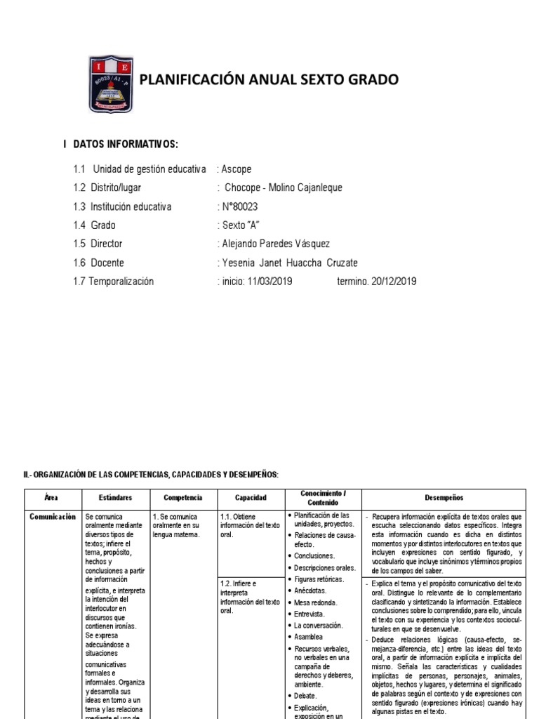 Planificación Anual Sexto Grado 2019 | PDF | Decimal | Fracción ...