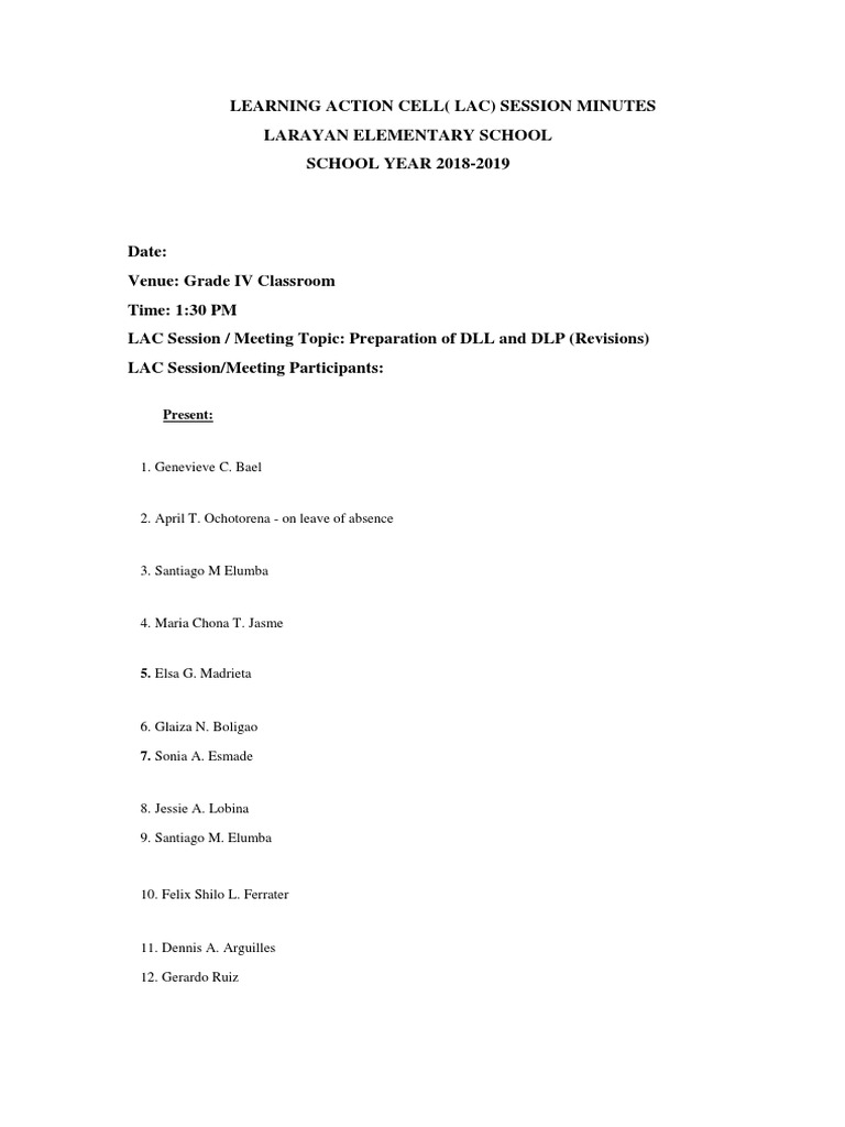 Learning Action Cell Minutes Final 2 | PDF