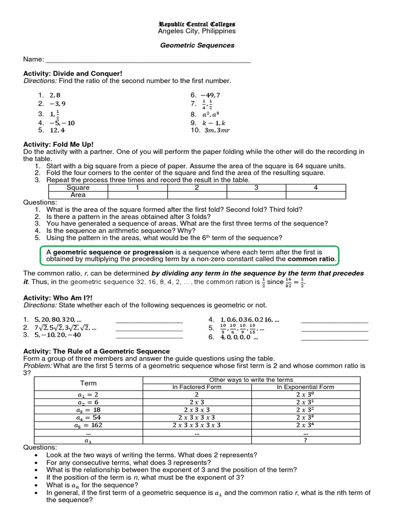 Geometric Sequences | PDF | Summation | Arithmetic