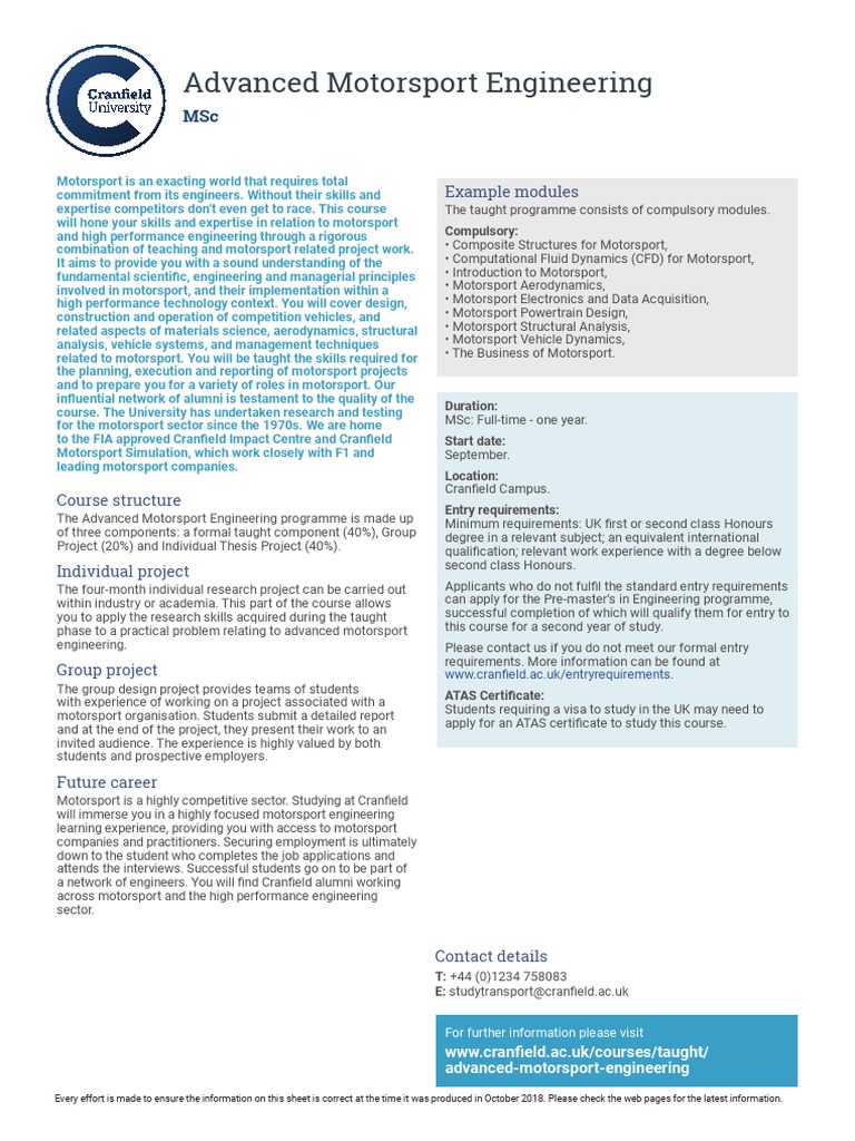 Advanced Motorsport Engineering | PDF | Academic Degree | Engineering