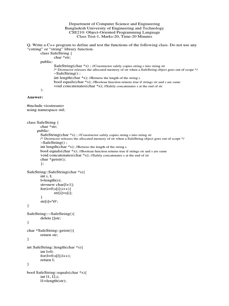 CT1 Ans | PDF | String (Computer Science) | Constructor (Object ...