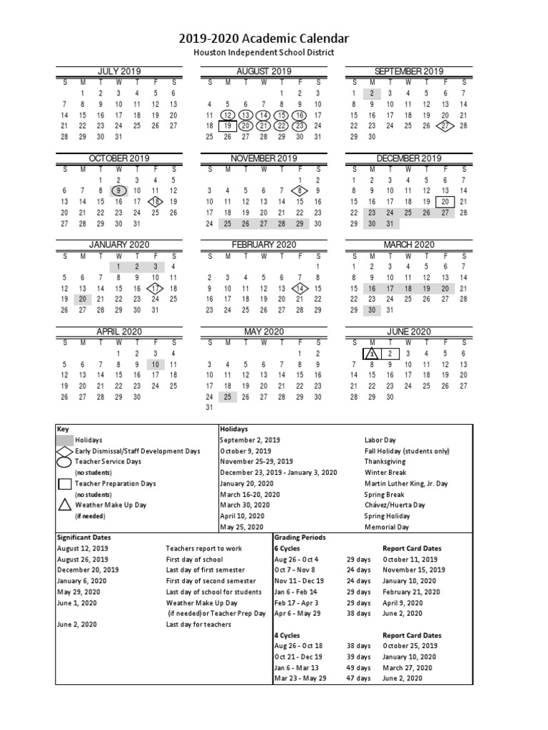 HISD 2019-2020 School Calendar | PDF | Holidays | Observances
