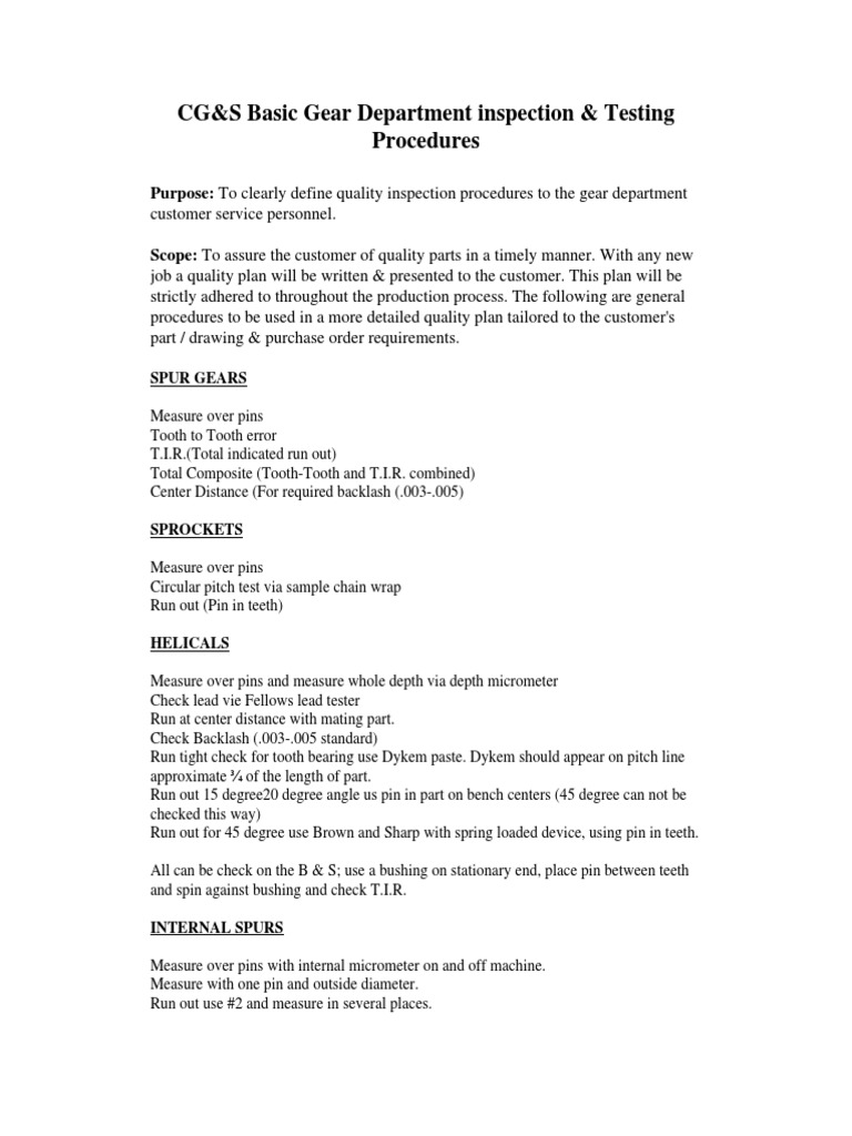 Inspection and Testing Procedures | PDF | Gear | Equipment
