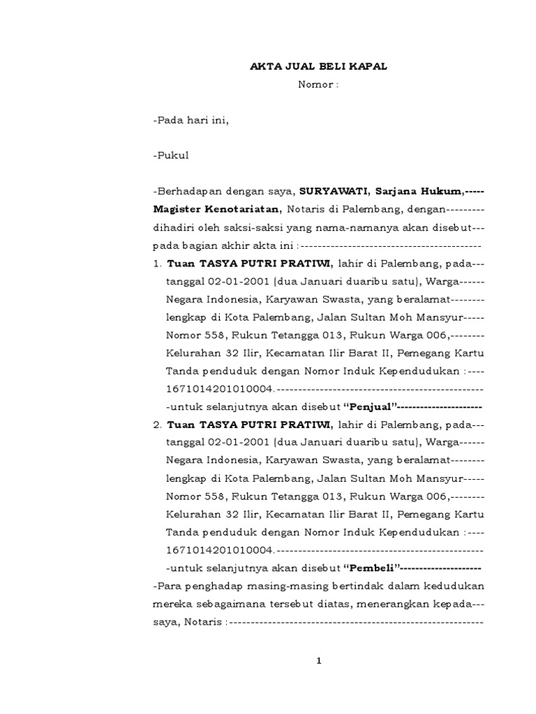 Akta Jual Beli Kapal | PDF