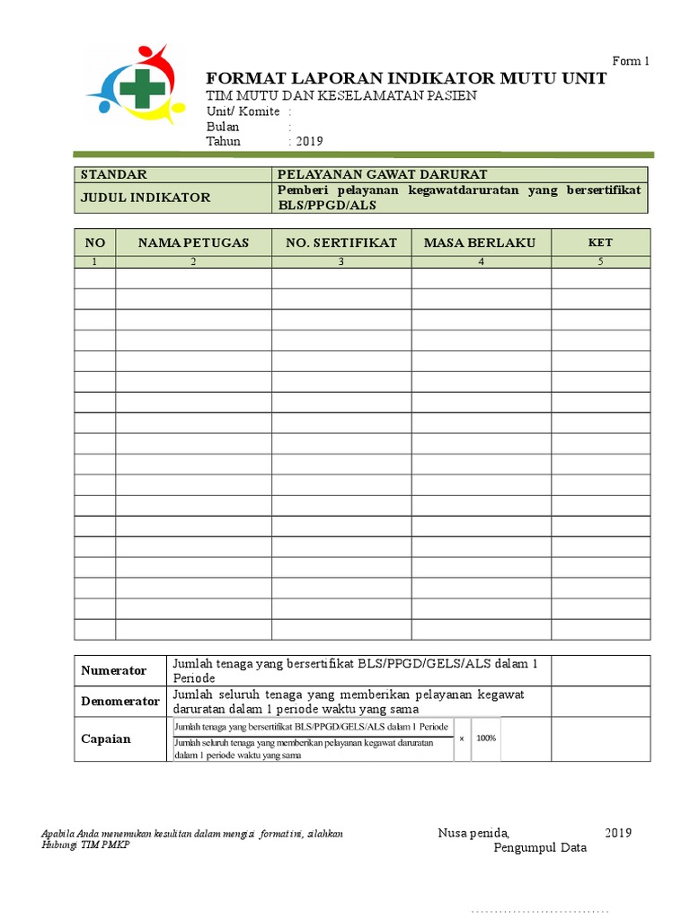 EP 4 Form Laporan Indikator Mutu Unit | PDF