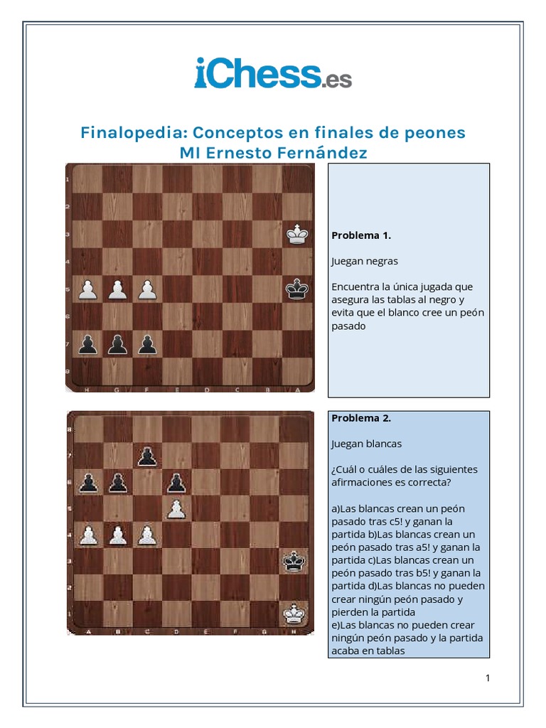 Finalopedia Conceptos en Finales de Peones Problemas PDF | PDF | Juegos de mesa | Ajedrez