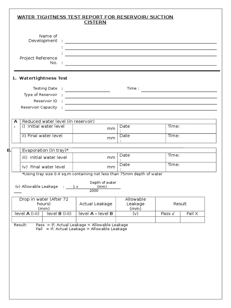 Reservoir Watertightness Test Report | PDF