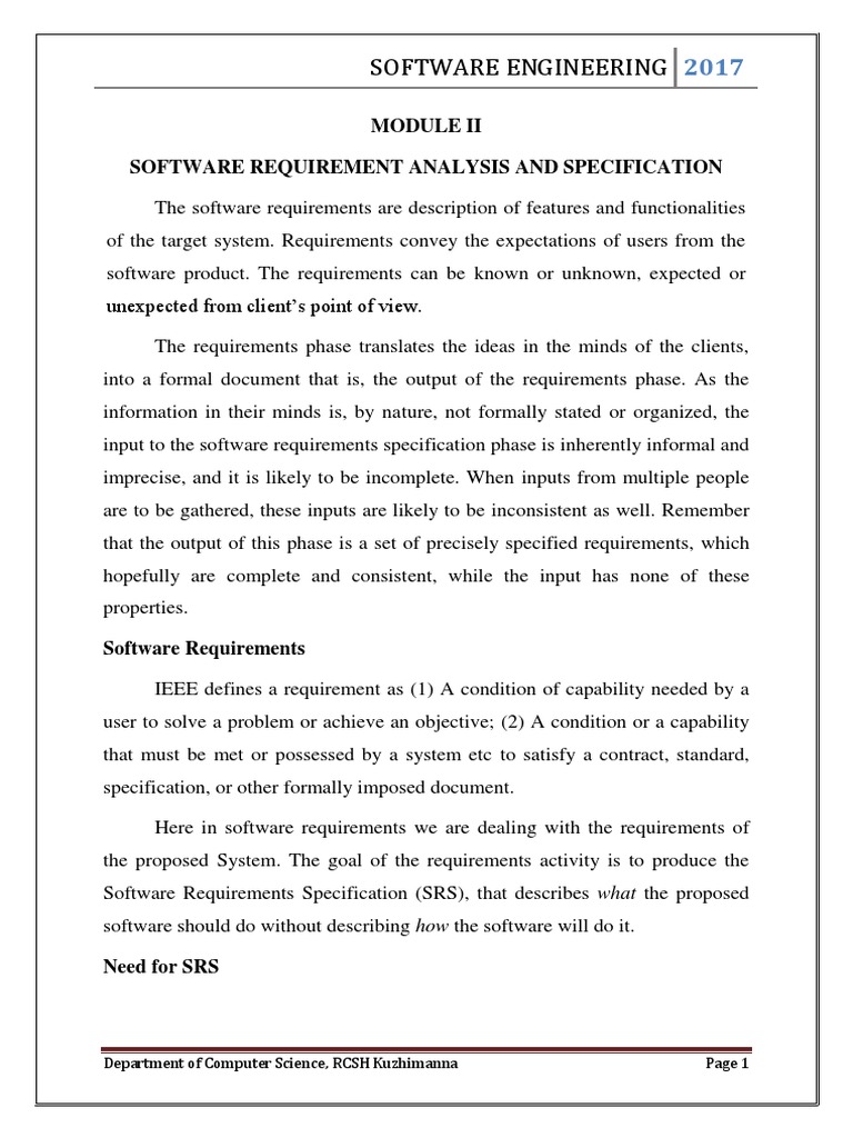 Software Engineering: Software Requirement Analysis and Specification ...