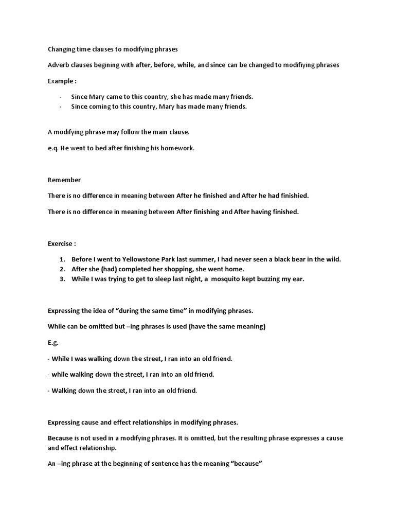 Modifying Phrases in Time Clauses | PDF | Phrase | Morphology