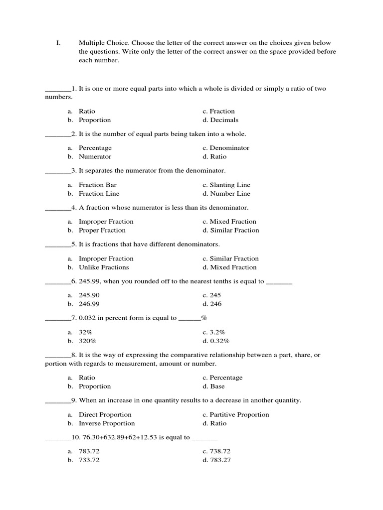 Multiple Choice | PDF | Fraction (Mathematics) | Ratio