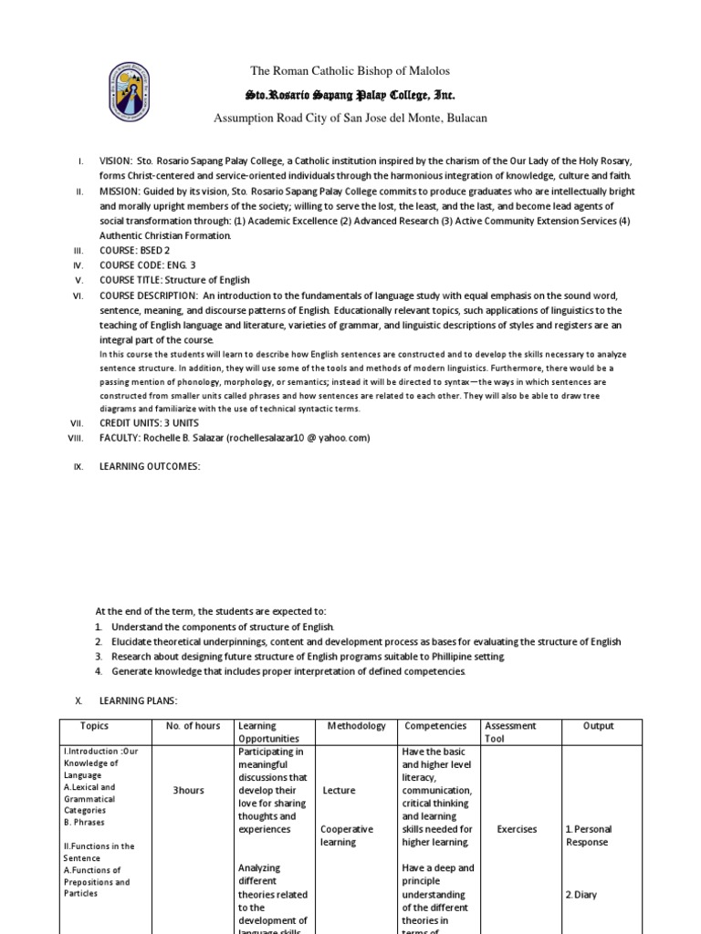 Structure of English Course Syllabus | PDF | English Language | Linguistics
