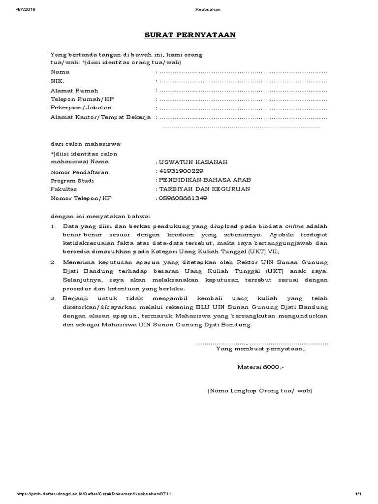 CONTOH SURAT Keabsahan | PDF