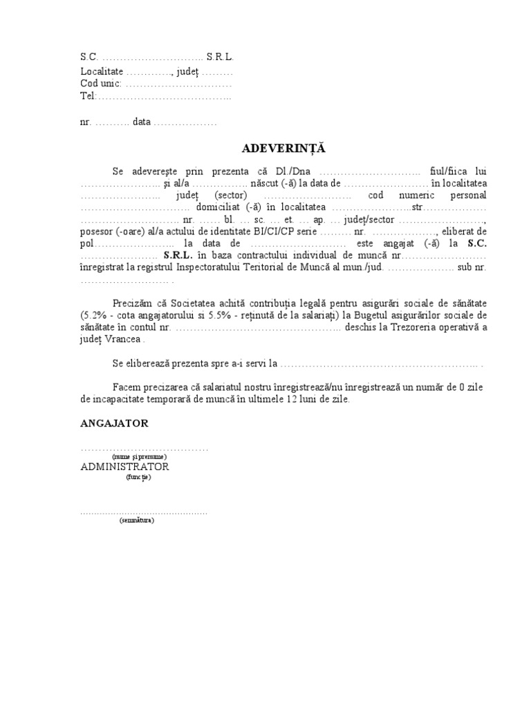 Adeverinta CAS NECOMPLETATA | PDF