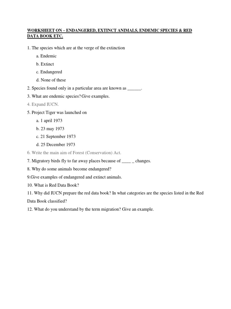Endangered and Extinct Species Worksheet | PDF | Endangered Species | Birds