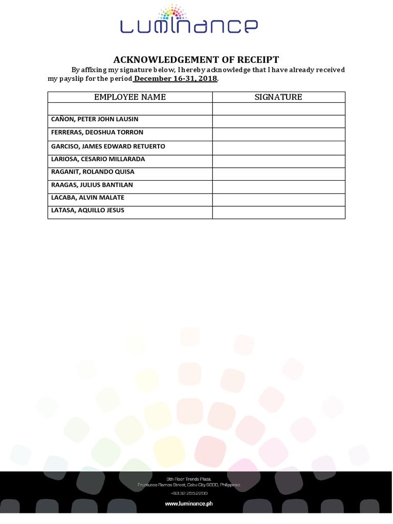 Acknowledgement of Payslip Receipt | PDF