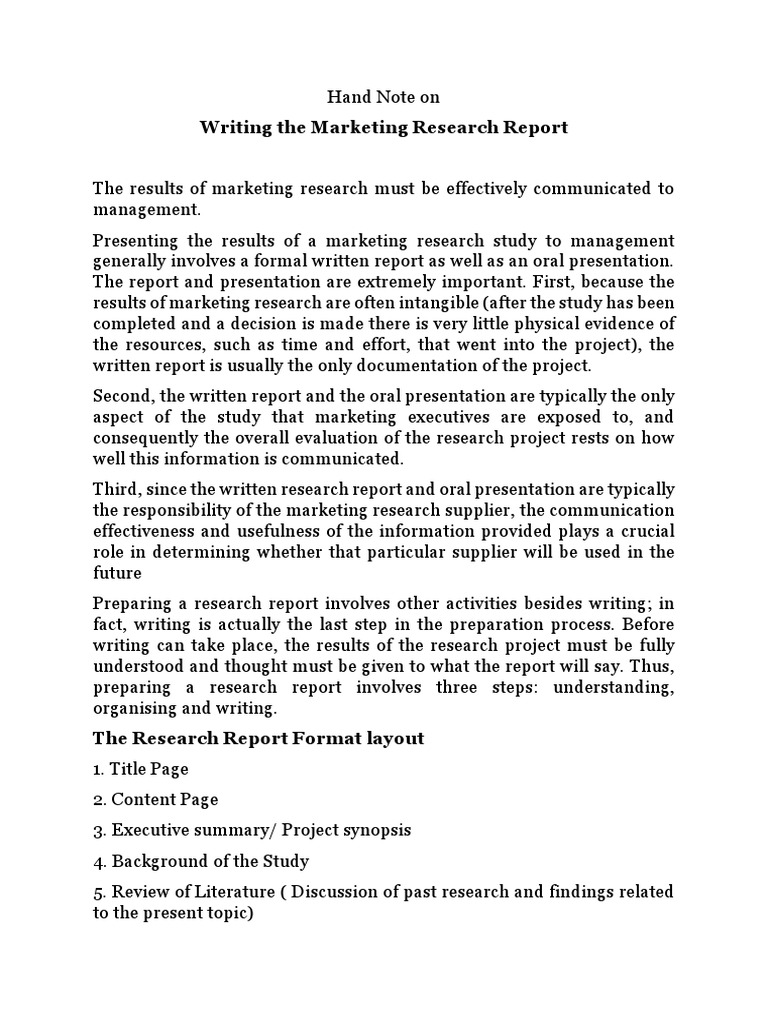 Writing The Marketing Research Report | PDF