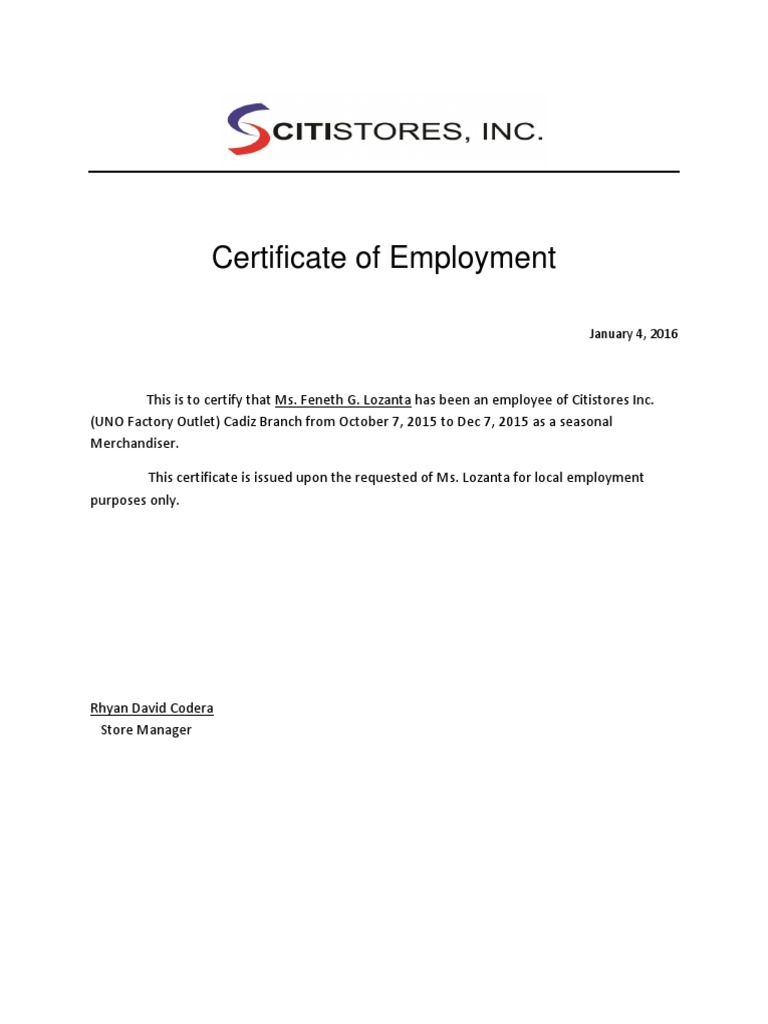 Certificate of Employment | PDF | Labour | Business