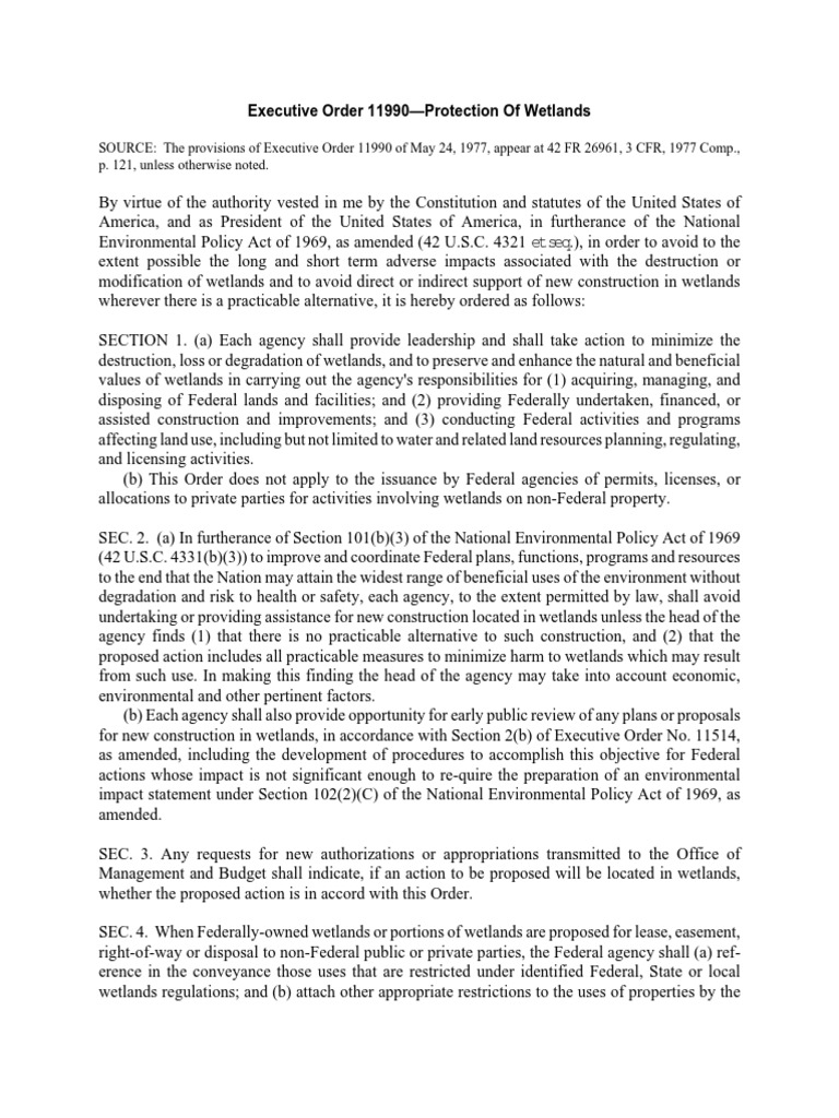 Executive Order 11990-Protection of Wetlands | PDF | National ...