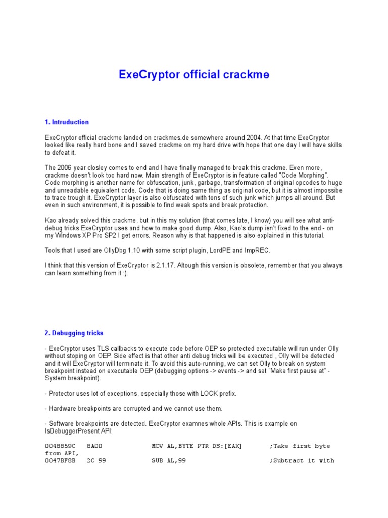 ExeCryptor 2.1.17 Official Crackme Unpacking | PDF | Computer Engineering | Computer Programming