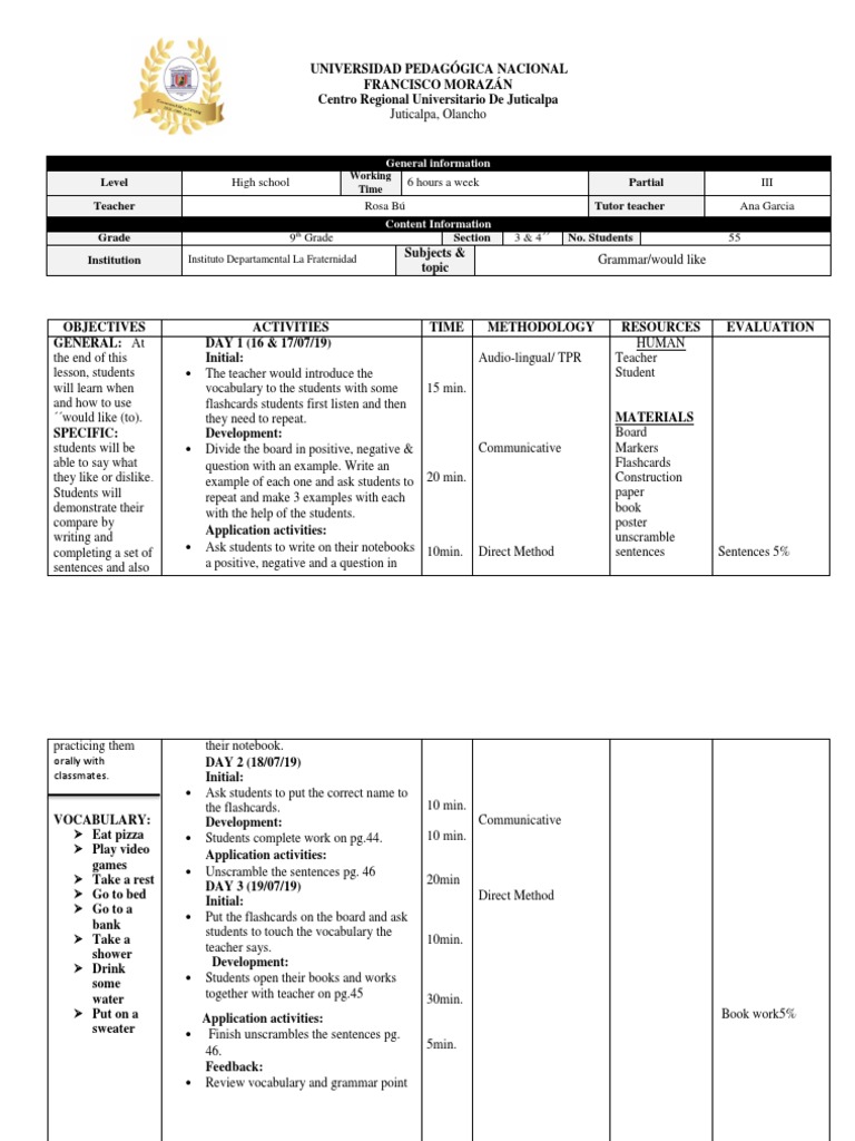Lesson Plan Rosa pp1 | PDF | Flashcard | Vocabulary