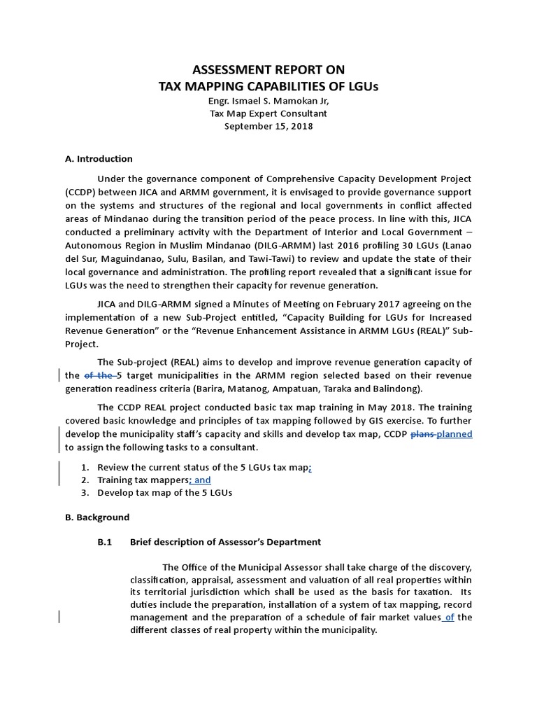 Assessment Report On Tax Mapping Capabilities of Lgus: A. Introduction ...