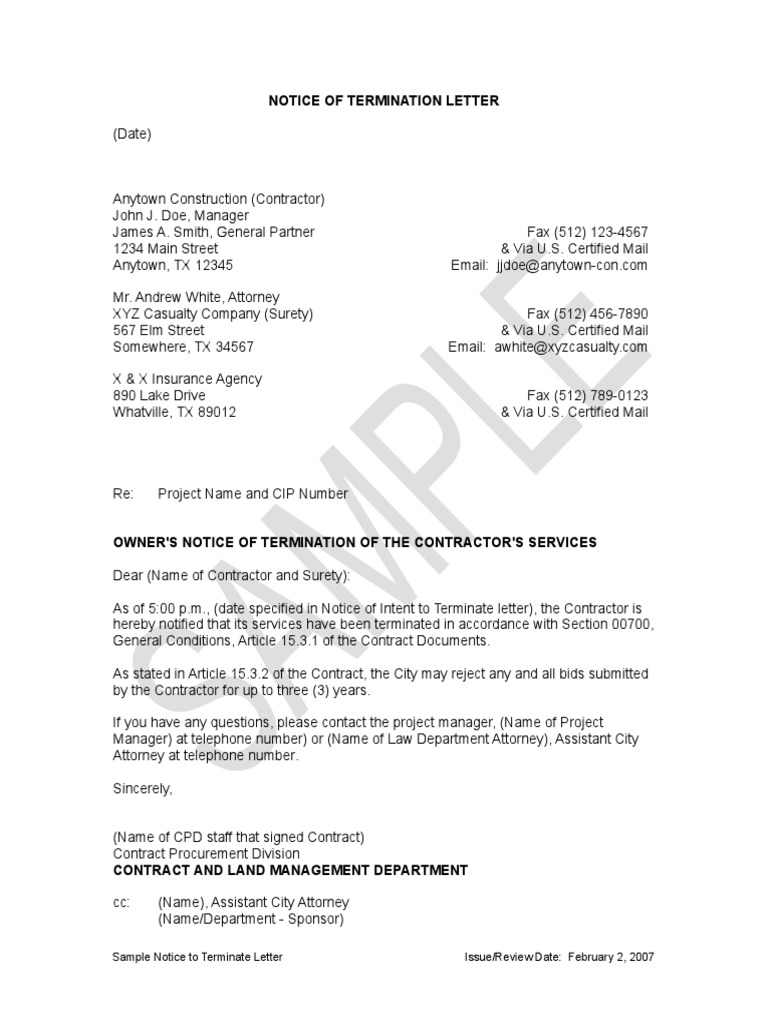 Sample Letter Of Termination PDF