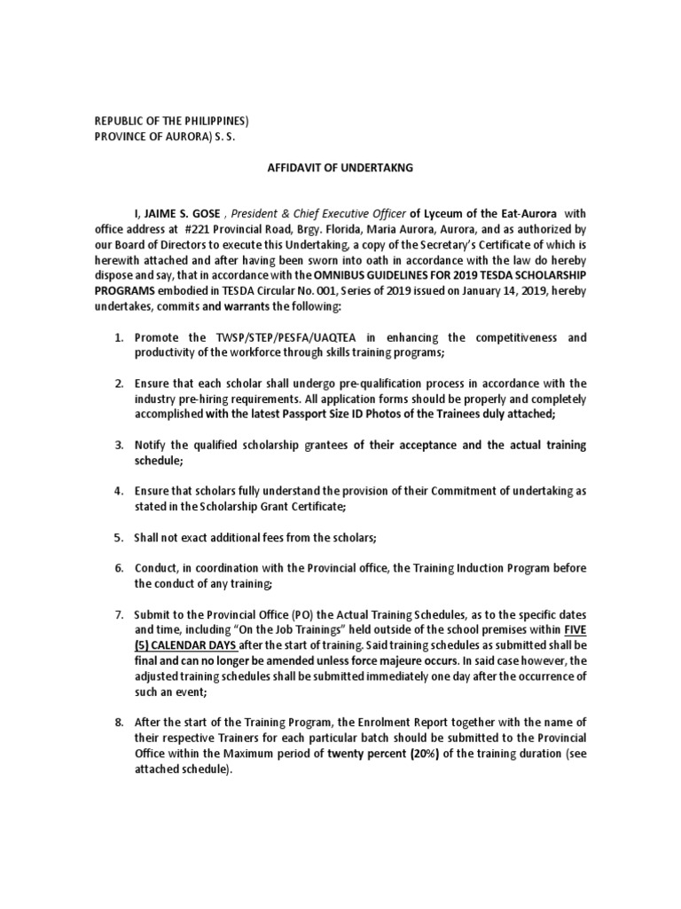 Affidavit of Undertaking | PDF | Audit | Social Institutions