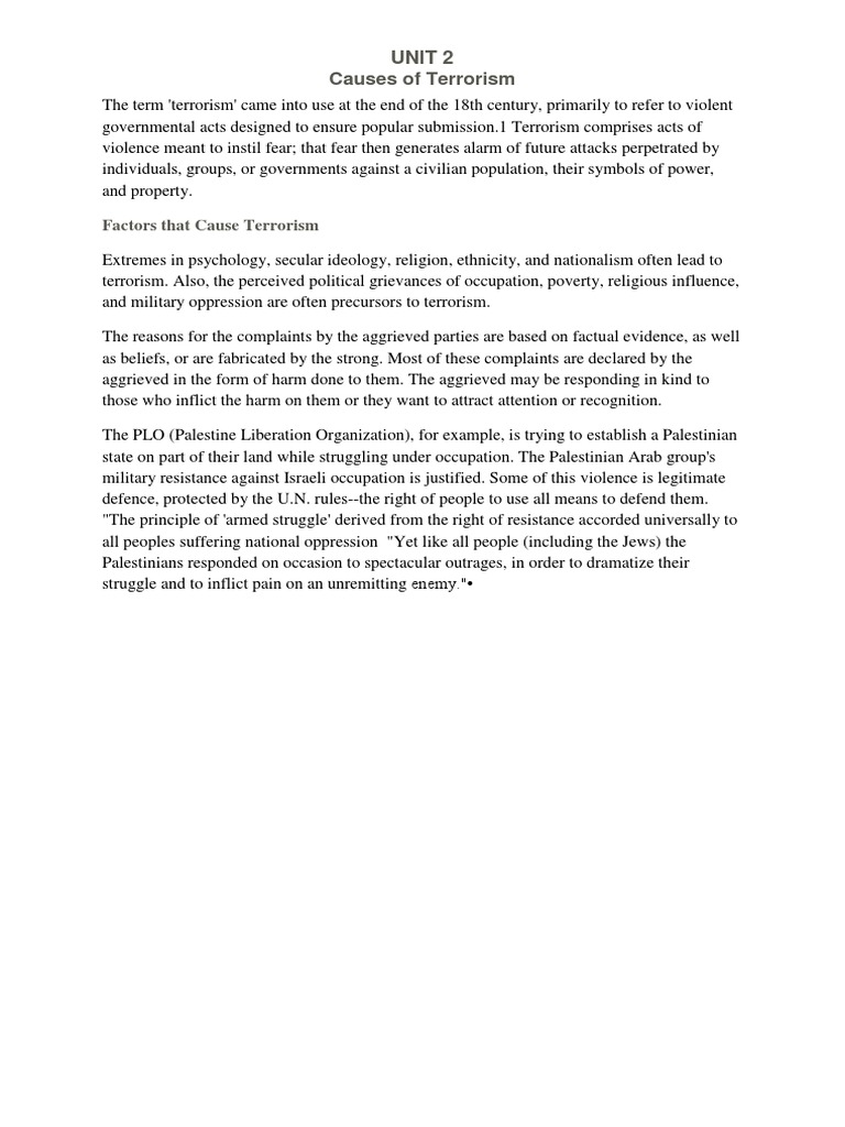 Causes of Terrorism: Unit 2 | PDF