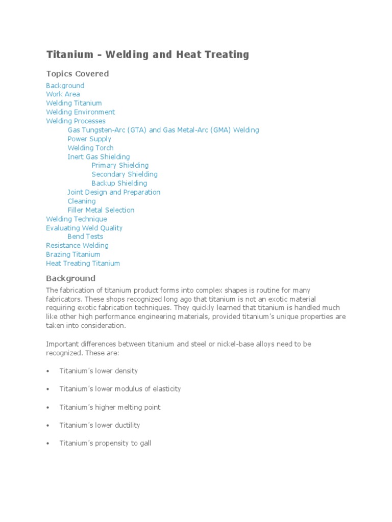 Titanium - Welding and Heat Treating: Topics Covered | PDF | Welding ...