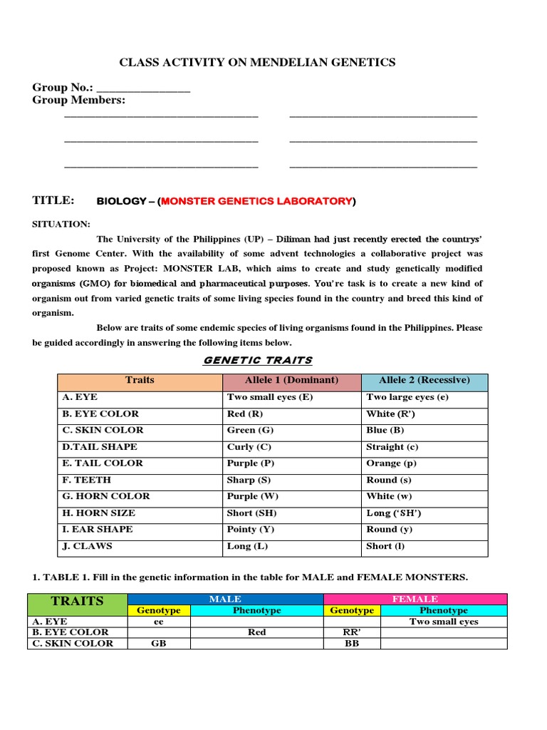 Activity Sheets Mendelian Genetics | PDF | Dominance (Genetics) | Genetics