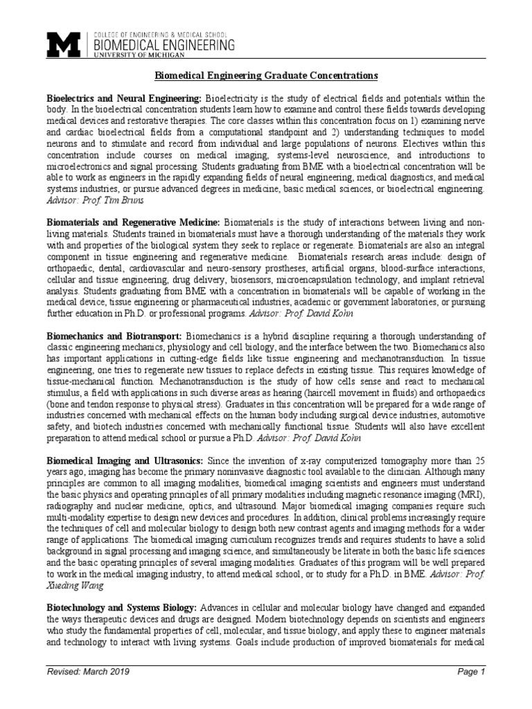 Biomedical Engineering Graduate Concentrations: Advisor: Prof. Tim ...