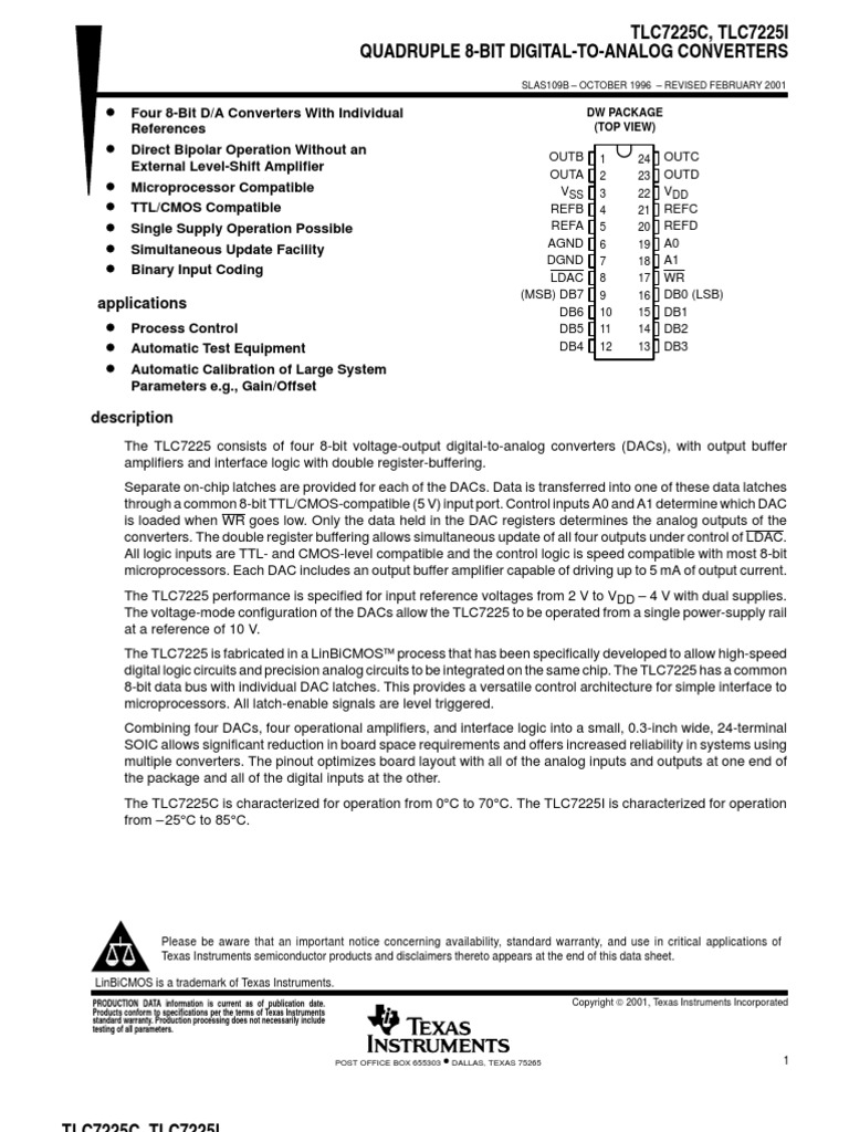 TLC 7225 | PDF | Digital To Analog Converter | Amplifier