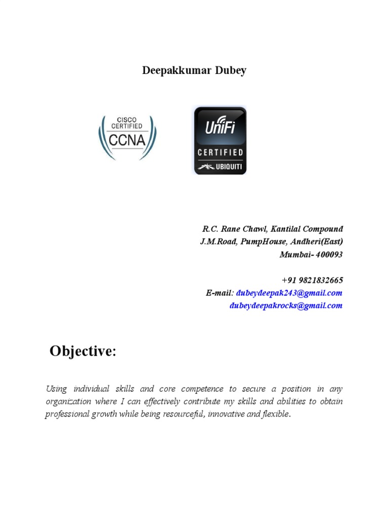 Deepak Dubey CV | PDF | Internet Protocol Suite | Wireless Lan
