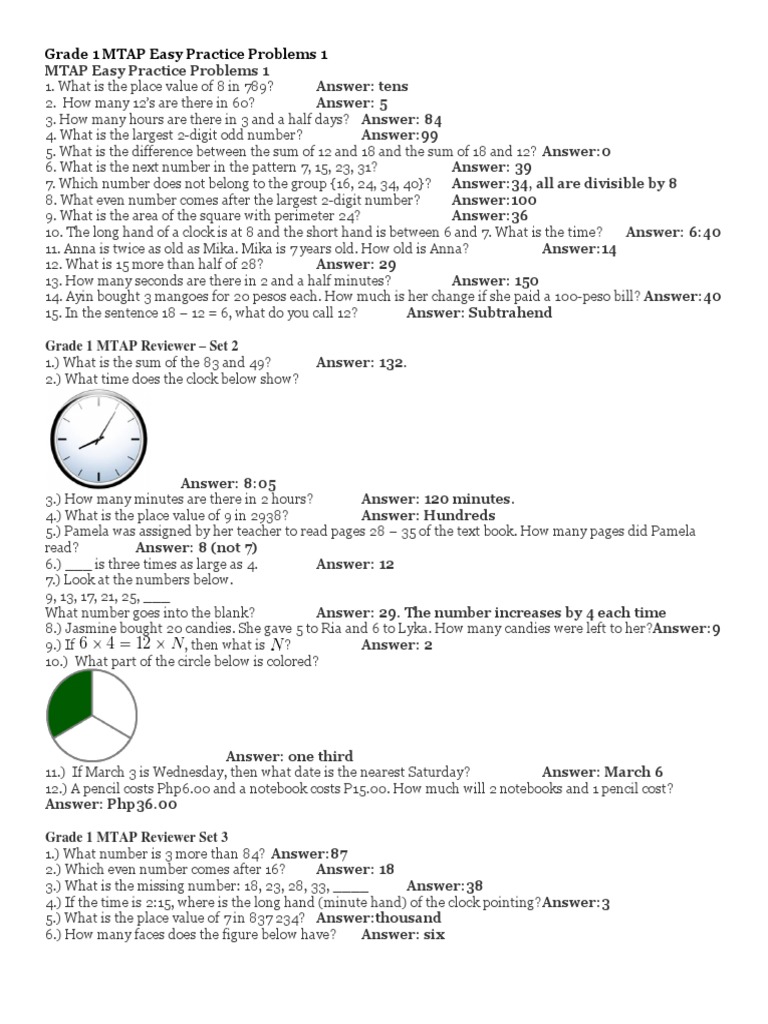 Grade 1 MTAP Easy Practice Problems 1 | PDF | Teaching Mathematics