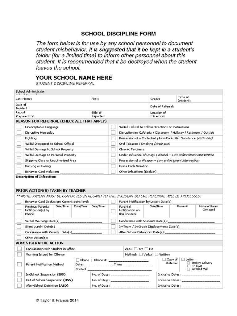 School Discipline Form | PDF | Justice | Crime & Violence