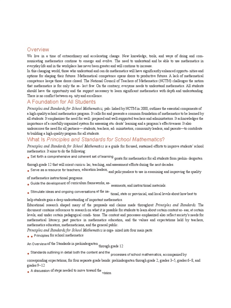 Executive Summary: Principles and Standards For School Mathematics | Download Free PDF ...