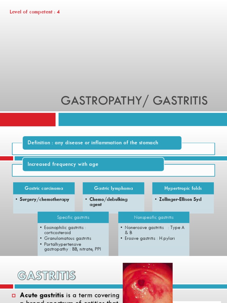 Gastropathy/ Gastritis: Level of Competent: 4 | PDF | Abdomen | Organ ...