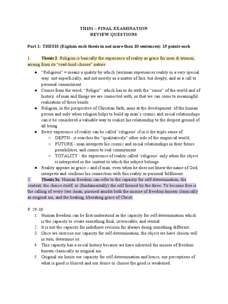 TH 151 Finals Reviewer - ( - ) | PDF | Free Will | Conscience
