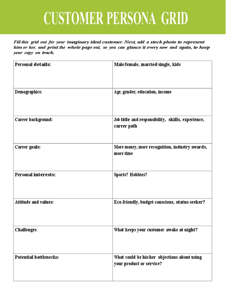 Customer Persona Grid | PDF