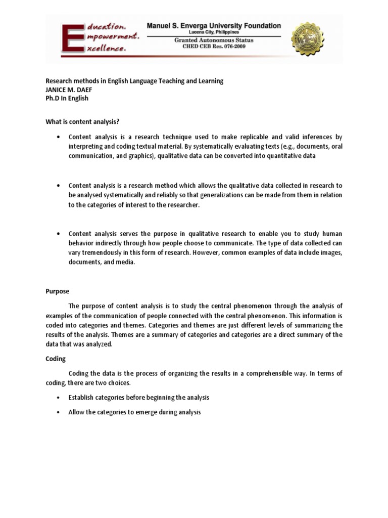 Content Analysis Report | PDF | Qualitative Research | Scientific Method