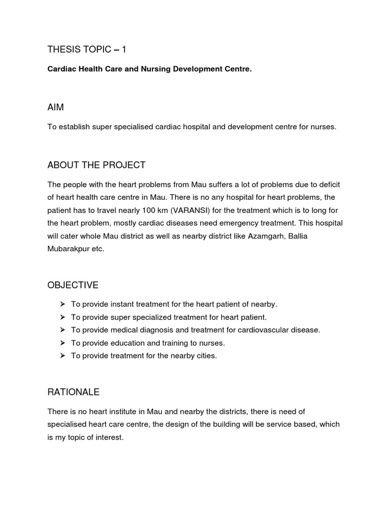 Thesis Topic - 1: Cardiac Health Care and Nursing Development Centre | PDF