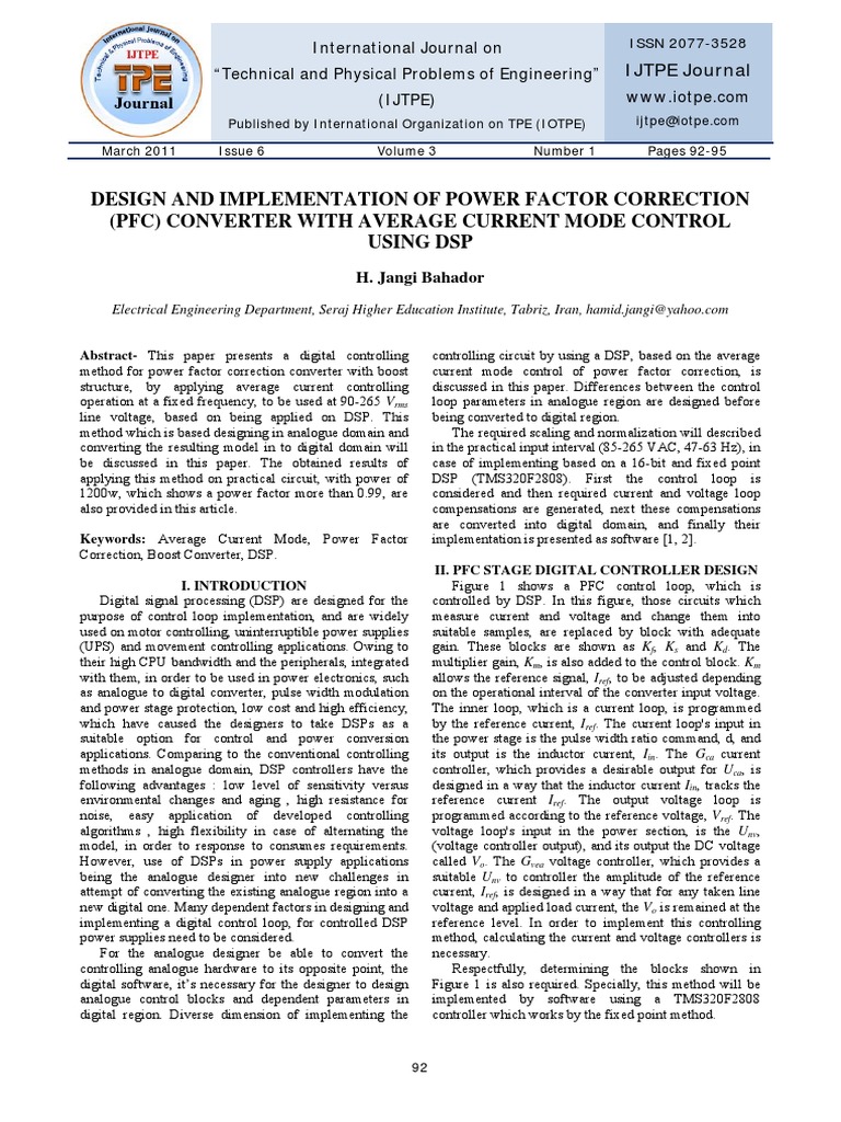 Design and Implementation of Power Factor Correction (PFC) Converter With Average Current Mode ...