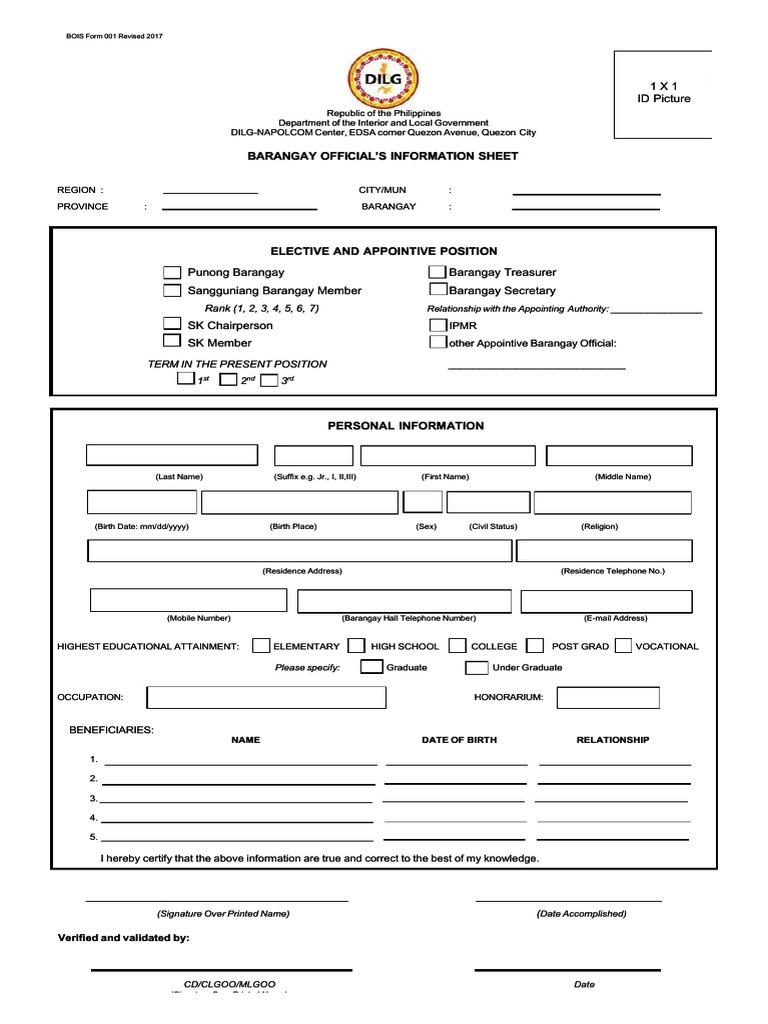 BOIS Form 001 Revised 2017 BOIS Form 001 Revised 2017 | PDF