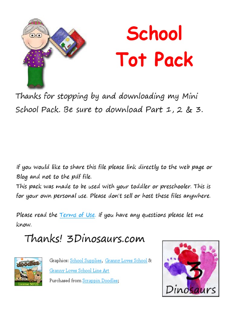 School Tot Pack: - Be Sure To Download Part 1, 2 & 3 | PDF