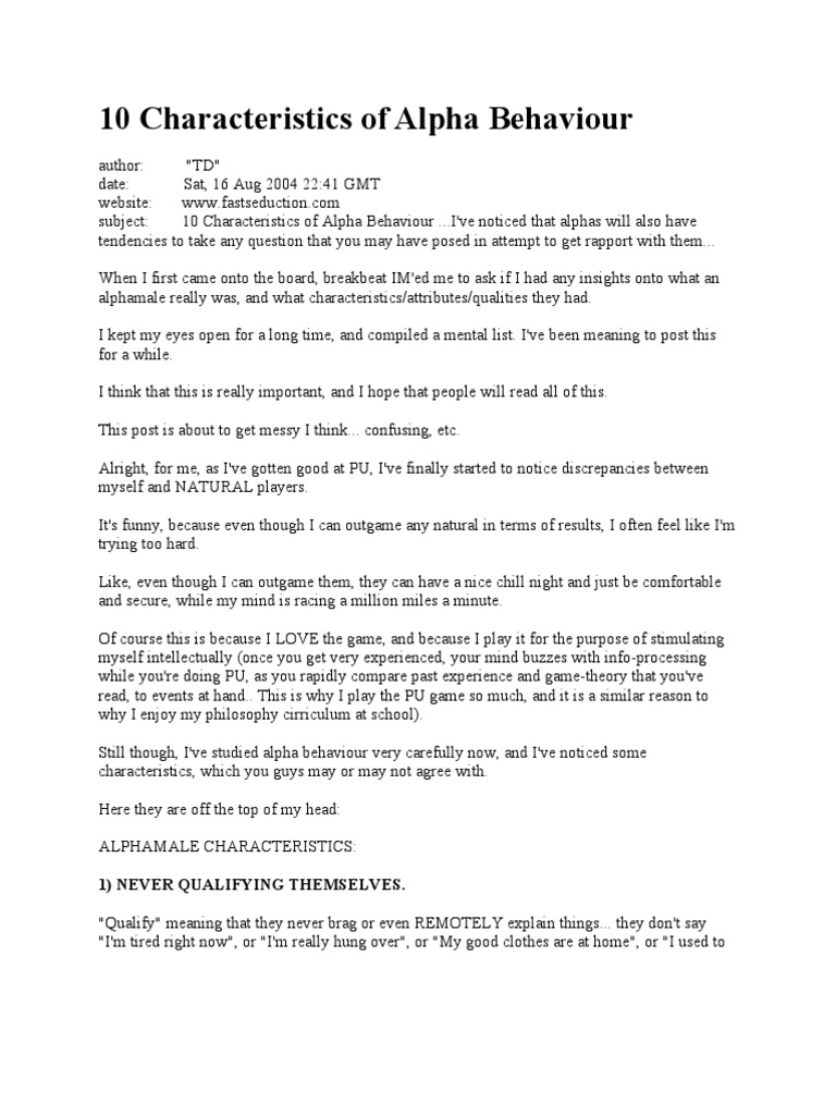 10 Characteristics of Alpha Behaviour | PDF