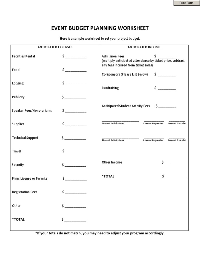 Event Budget Planning Worksheet | PDF | Economies | Government