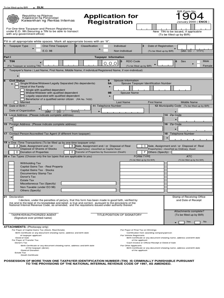 BIR Form # 1904 | Download Free PDF | Capital Gains Tax | Taxpayer BIR Form # 1904 | Download Free PDF | Capital Gains Tax | Taxpayer