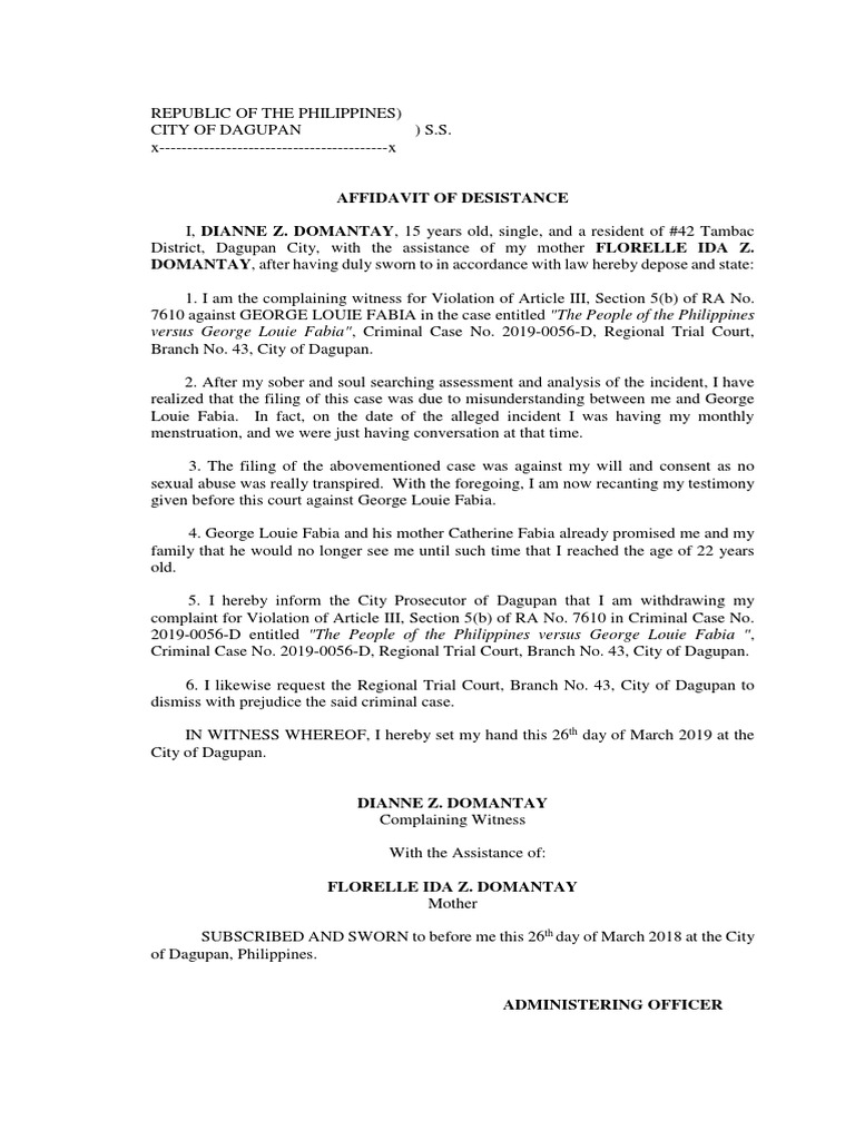 Affidavit of Desistance