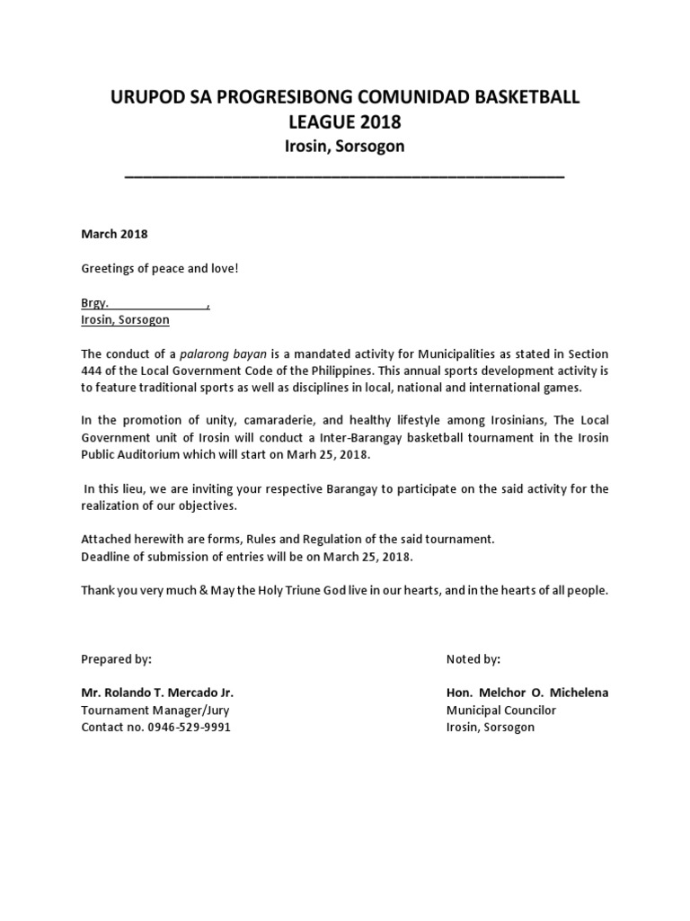 Invitation to Participate in the 2018 Irosin Progressive Community ...