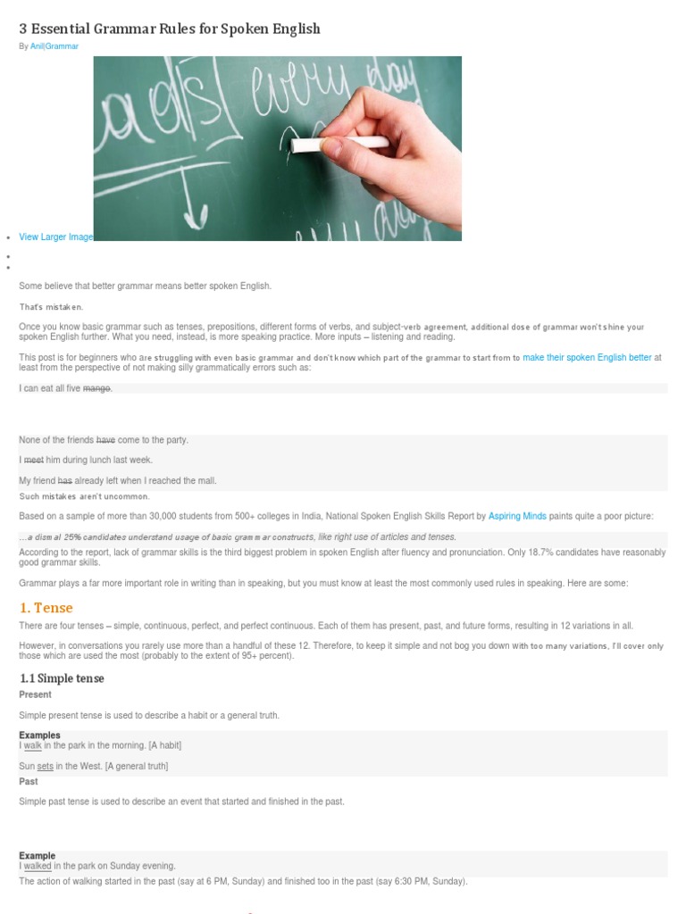 3 Essential Grammar Rules For Spoken English | PDF | Grammatical Tense ...